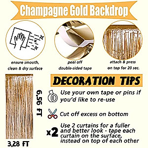 4 Pack Champagne Gold Fringe Curtain Backdrop, 3.2Ft x 6.6Ft Metallic Tinsel Foil Fringe Streamers Curtains Background for Photo Booth Birthday Baby Shower Party Thanksgiving Christmas Decorations