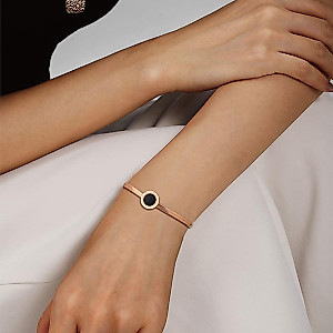 Yowivon Rose Gold Bracelets for Women Roman Numeral Bangle Bracelet Italy Chunky Chain Stainless Steel Non-Tarnish Dainty Bracelet Birthday Gifts for Women