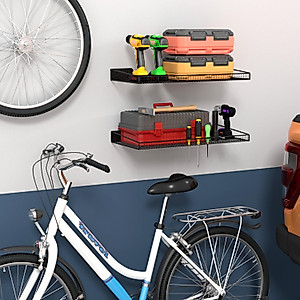Garage Wall Shelf (2Pack-23.6"x12"x2.2") Steel Wall Shelf Storage Rack, Wall Mount Heavy Duty Metal Shelves Mesh Storage Rack for Garage, Office, Basement and Kitchen, Closet, Laundry Room (2pack)
