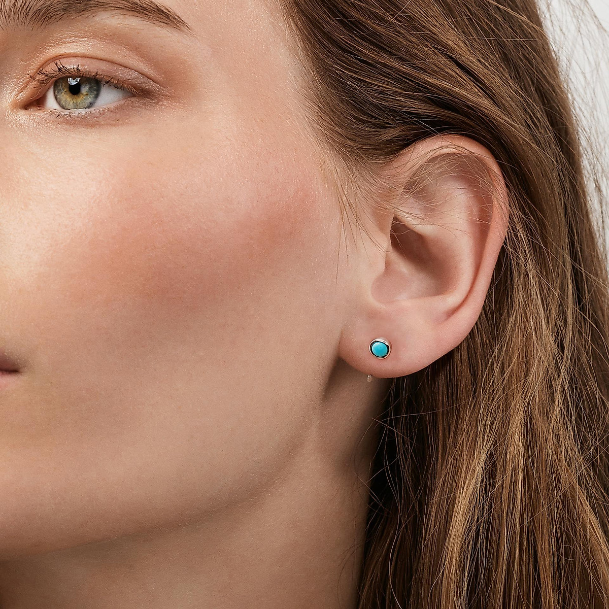 Huggie Hoop Earring 925 Sterling Silver Synthetic Turquoise Huggie Earrings for Women Ear Hugger Earrings Half Hoop Earrings