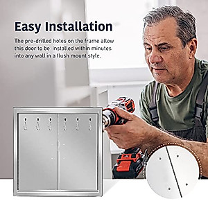 Anfrere 24" W x 24" H Outdoor Kitchen Doors, Premium 304 Stainless Steel Double BBQ Island Panel Access Door for Outside Kitchen Commercial Grilling Station Barbeque Oven Storage Cabinet Door, 2424DS