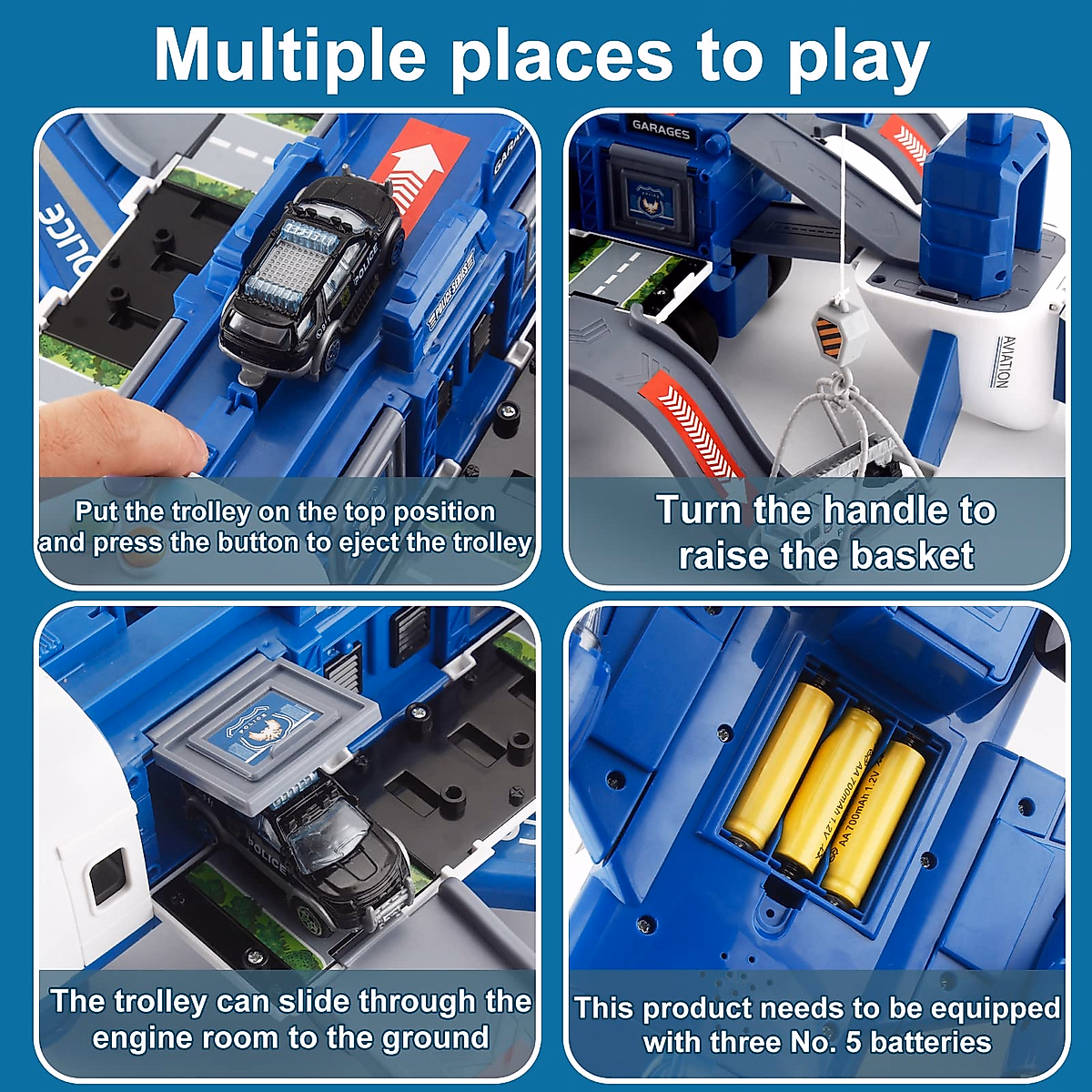 BBnote Deformable Airplane Toys with 4 Cars,Plane with Sound and Light for 3-5-8 Years Old Kids,Birthday Gifts for Boys and Girls