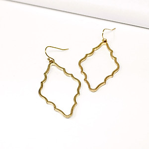 POMINA Lightweight Simple Basic Geometric Gold Dangle Drop Earrings Open Gold Teardrop Earrings for Women (A) Worn Gold)