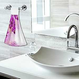 Vnurnrn Purple Florals Water Hanging Tie Towels Absorbent Hand Towel with Hook & Loop for Kitchen Bathroom 2 Pieces