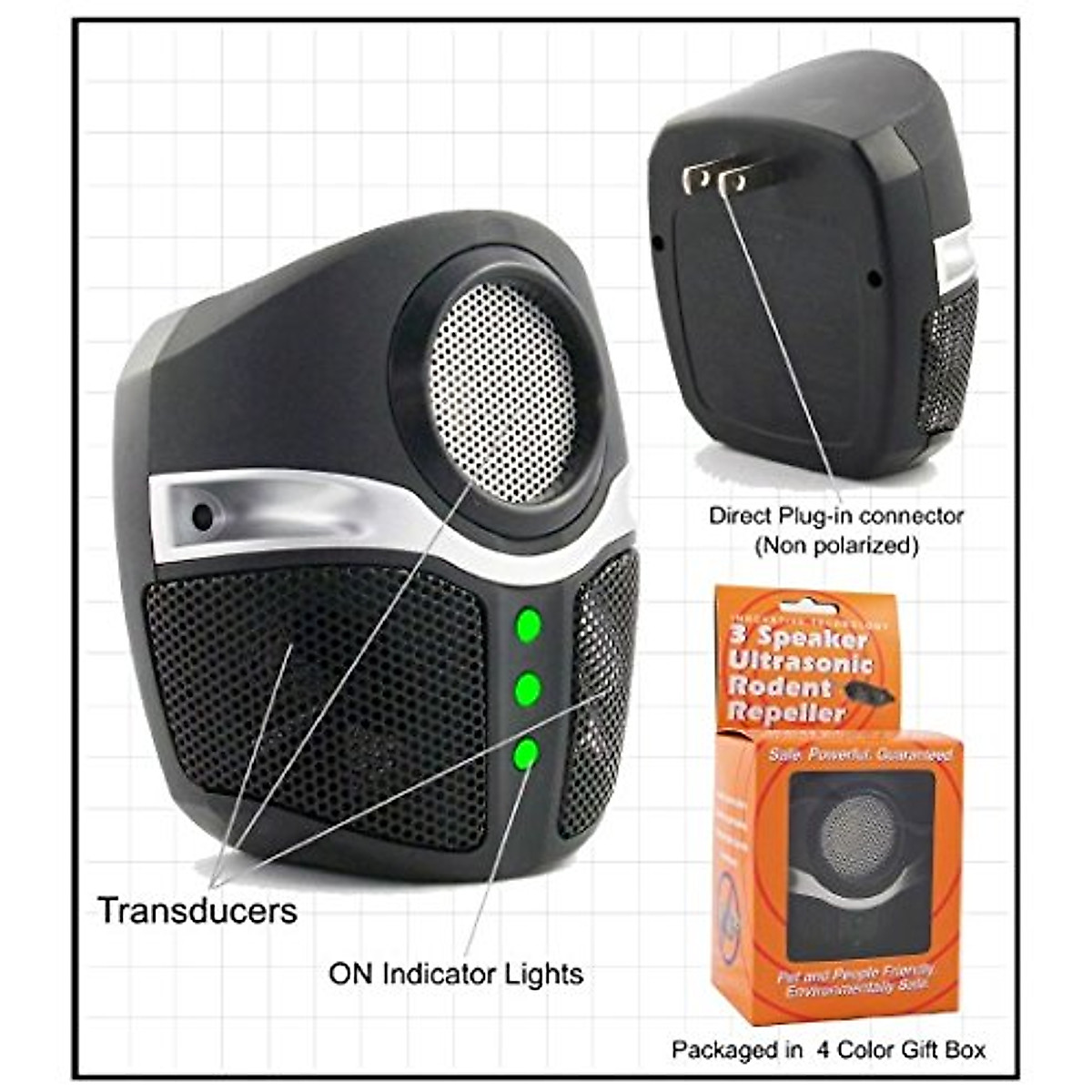 Ultrasonic Rodent Repeller Commercial Triple Speaker Model Repels Rodents, Rats & Mice.