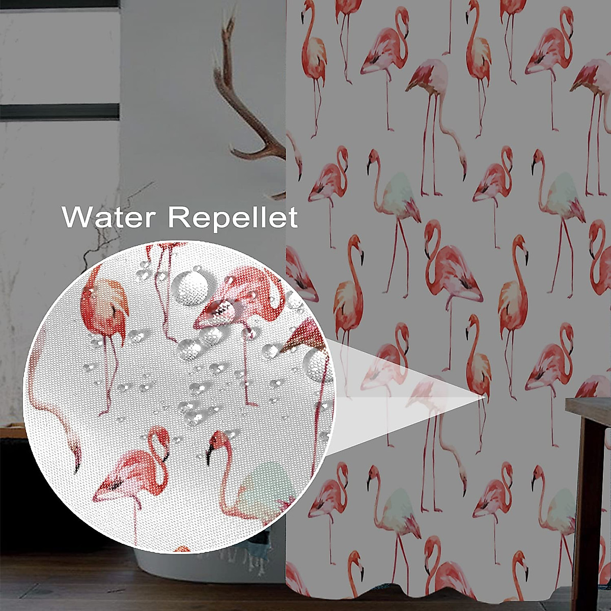 Uiiooazy Pink Flamingos for Bathroom Shower Curtain Nature Animal Shower Curtains Cloth Birds Fabric Shower Curtain with Hooks for Girls 48x72 inches