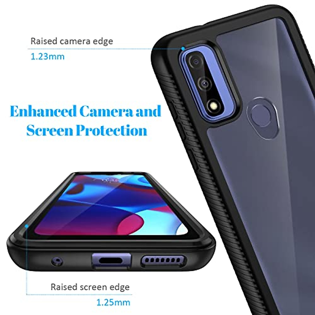 Seacosmo Moto G Pure Case - Full Body Shockproof, Slim & Lightweight with Built-in Screen Protector, Black & Clear