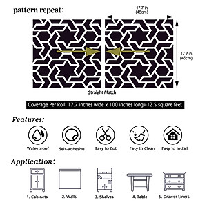 CHIHUT Black and White Peel and Stick Wallpaper Black Textured Wallpaper Hexagonal Stars Geometric Contact Paper for Cabinets Removable Self Adhesive Vinyl Wallpaper for Bedroom Walls 17.7”x100”