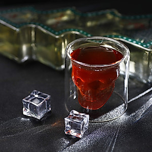 Viktorwan Skull Glasses, Shot Glasses,Funny Crystal Drinking Cup,Creative Whiskey Glasses,Double Wall Cool Beer Cup for Wine Cocktail Vodka,Home Halloween Party Bar Gift, set of 4 (25ml)
