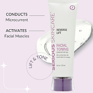 Serious Skincare Reverse Lift Collagen Based Conductive Activator Gel for Facial Toning - Compatible with All Microcurrent & RF Frequency Tools, NuFace - Skin Hydrating Formula - Glides Easily - 4 oz