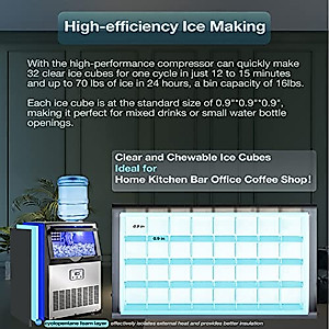 DESENNIE 110V Ice Maker Machine 70LBS/24H | Make a Appointment | Auto Clean | Blue Light | Adjustable Ice Cube | Freestanding Undercounter Countertop for Home Bar Office