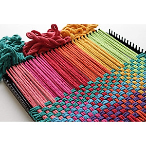 Friendly Loom 10" PRO Size Black Potholder Metal Loom Kit with Bright Rainbow Color Cotton Loops to Make 2 Potholders, Weaving Crafts for Kids & Adults MADE IN THE USA by Harrisville Designs