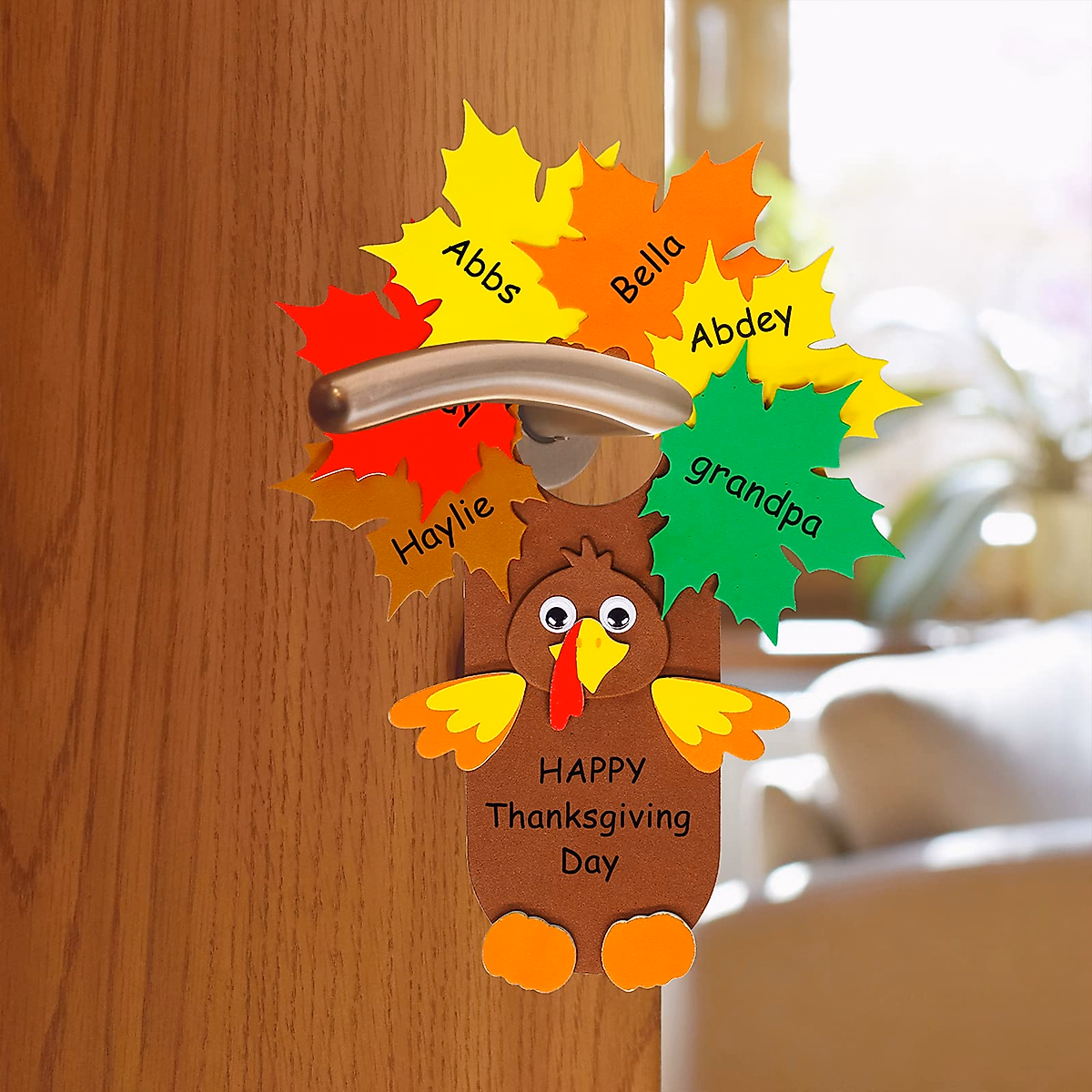 Winlyn 24 Sets Thanksgiving Turkey Doorknob Hanger Decorations Art Sets DIY Thanksgiving Craft Kits Fall Crafts Give Thanks Turkey Foam Stickers Arts and Crafts for Kids Party Classroom Activities