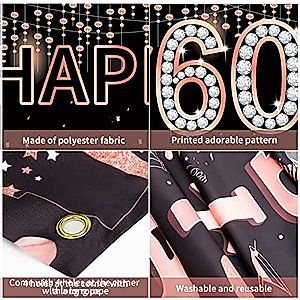 Luxiocio Happy 60th Birthday Banner Backdrop Decorations for Women, Rose Gold 60 Birthday Party Sign Supplies, Sixty Birthday Photo Booth Props Decor(9.8ft x 1.6ft)