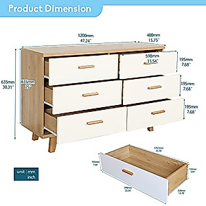 Henf Modern 6 Drawers Dresser, Elegant 6 Drawers Chest Dresser Storage Cabinet with Wood Handles and Foot, Chest of Drawer Cabinet for Closet Bedroom, Living Room, Kids Room