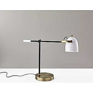 Adesso 3494-21 Casey Desk Lamp, 18.5-28.5 in, 40W, Black, White & Antique Brass, 1 Table Lighting