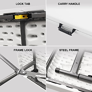 Plainsity 4ft Plastic Folding Table - Portable, Foldable, Heavy Duty Dining Table for Parties, Weddings, BBQs, Camping, Backyard Events - Indoor/Outdoor Utility Table with Carrying Handle White