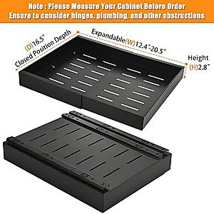 2 Pcs Pull Out Cabinet Organizer, Expandable(12.4"-20.5") Pull Out Drawers for Cabinets Slide Out Drawers for Kitchen Cabinets with Adhesive Nano Film Mounting Adjustable for Kitchen, Pantry (Black)