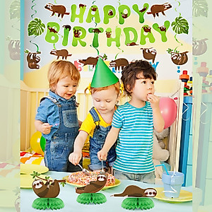 17 Pcs Dog Sloth Party Decorations and Supplies Including 2 Birthday Banner, 3 Honeycomb Centerpieces, 6 Hanging Swirls, 6 Hanging Card, Puppy Sloth Theme Birthday Party Favors (Sloth Style)