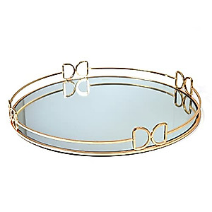 LINDLEMANN Decorative Tray - Metal Mirrored Vanity Tray with Distinctive Butterfly Handles - Elegant Design for Perfume Jewelry Makeup, Easter & Mothers' Day Gift (Glass, 16in, Gold)