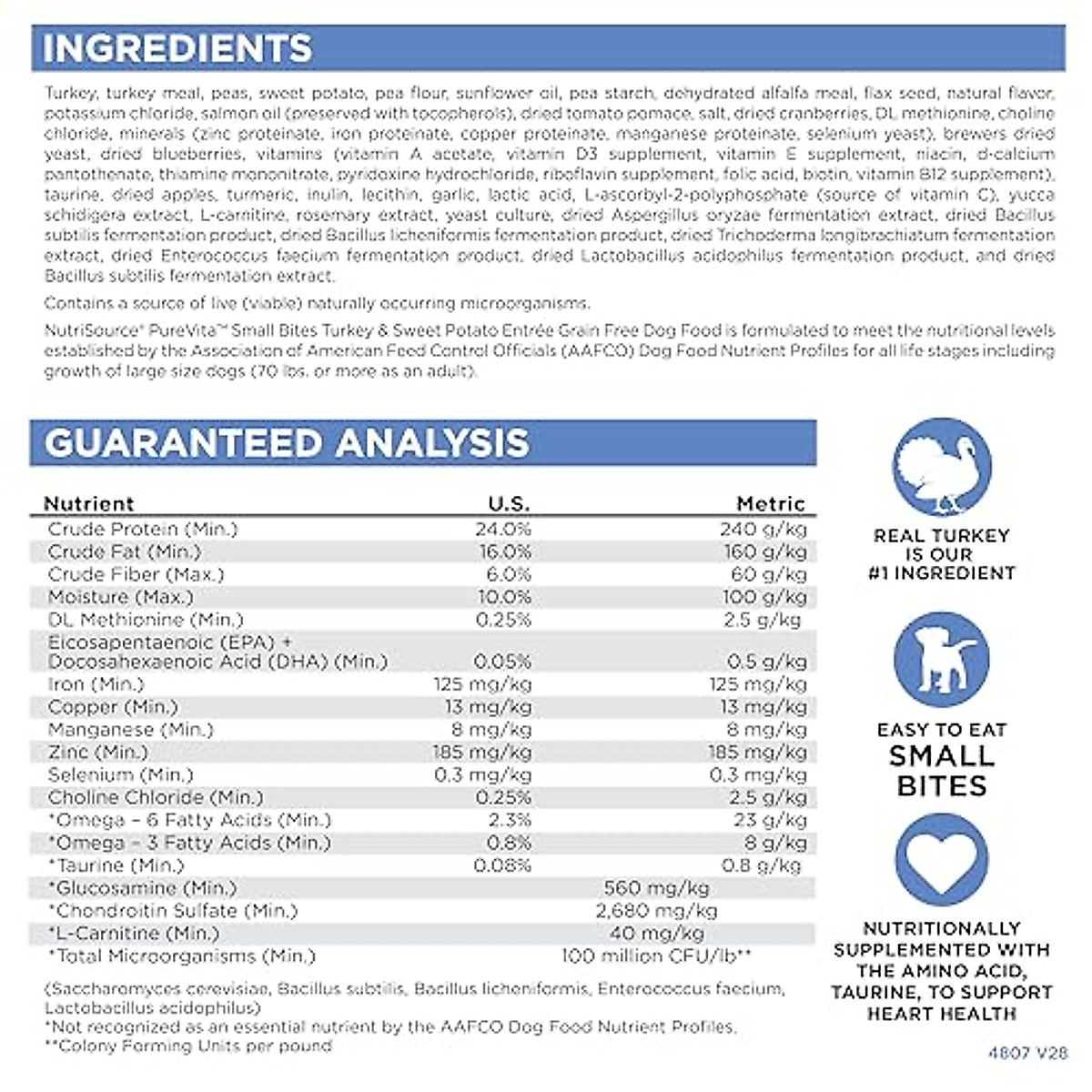 Pure Vita Grain Free Turkey & Sweet Potato Small Bites Dog Food 5lb