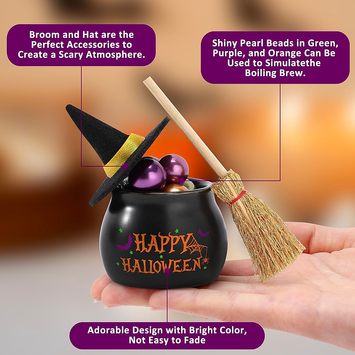 Witches Cauldron Halloween Decor Mini Ceramic Cauldron Candle Holder Incense Burner Mystery Protection Spell-Crafting Tool Collections