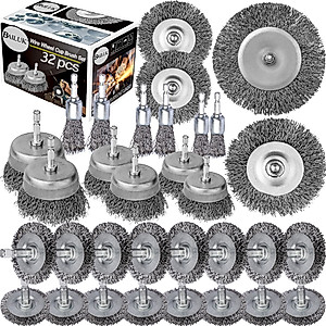 BAILUK Wire Wheel Cup Brush Set,0.012-Inch Coarse Crimped Carbon Steel,Die Grinder Wire Brush for Drill,1/4In Hex Shank,Wire Drill Brush Set (32 Pack)