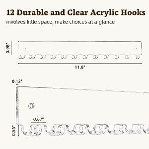 milylove Acrylic Necklace Holder 2 Pack Wall Mounted Necklace Organizer Hanging Jewelry Organizer with 12 Hooks for Necklaces, Bracelets, Rings and Bangles Display