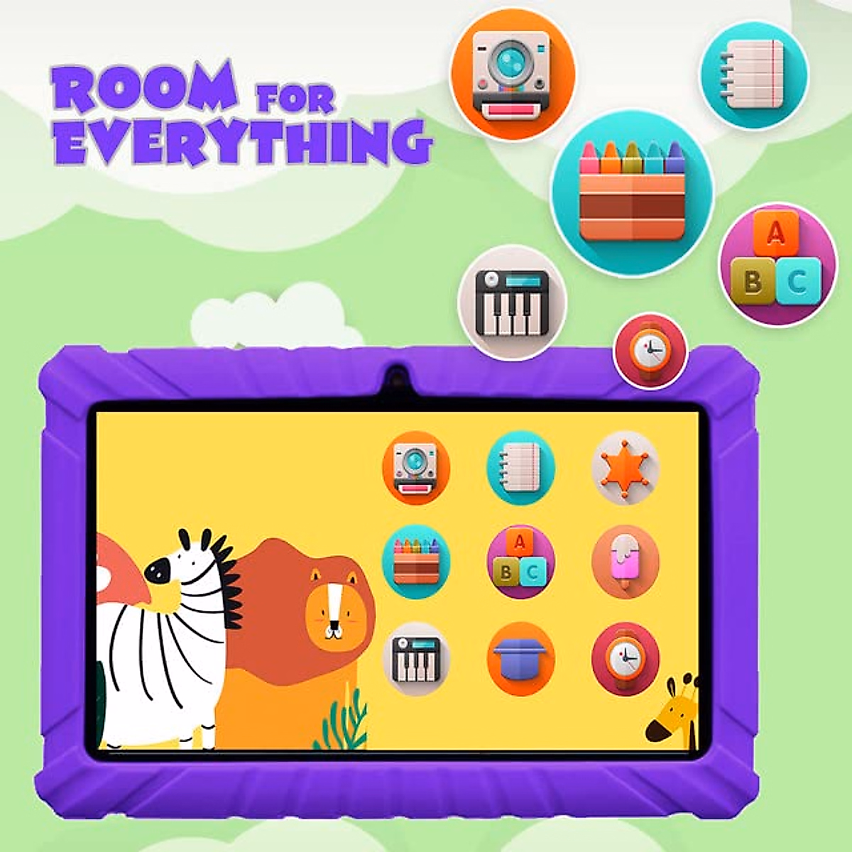 Contixo V8 7” Kids Tablet, 2GB RAM, 32GB Storage, Android 11 GO, Ultimate Learning Tablet for Children with 50+ Disney Storybooks, Kid Proof Protection Case, Purple