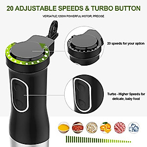 Immersion Blender,7 in 1 Hand Blender Electric 800W 20-Speed with Egg Whisk,Milk Frother,500ml Chopper,600ML Beaker,Ice Crush Blade,for Puree Infant Food, Smoothies, Sauces, Soups