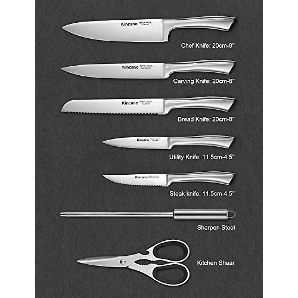 Knife Set, 14 PCS High Carbon Stainless Steel Kitchen Knife Set for Chef, Super Sharp Knife Set with Acrylic Stand, include Steak Knives, Sharpener and Scissors, Ergonomical Design by kincano
