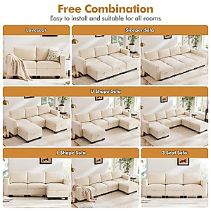 ABCASA Modular Sectional Sofa with Storage Chaises,Modular Sleeper Sofa Couch 6 Seat Sectional Sofa Bed Couch for Living Room,Apartment,Corduroy,Ivory