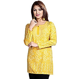 Maple Clothing Indian Kurti Top Tunic Printed Women's India Clothes (Yellow, 5XL)