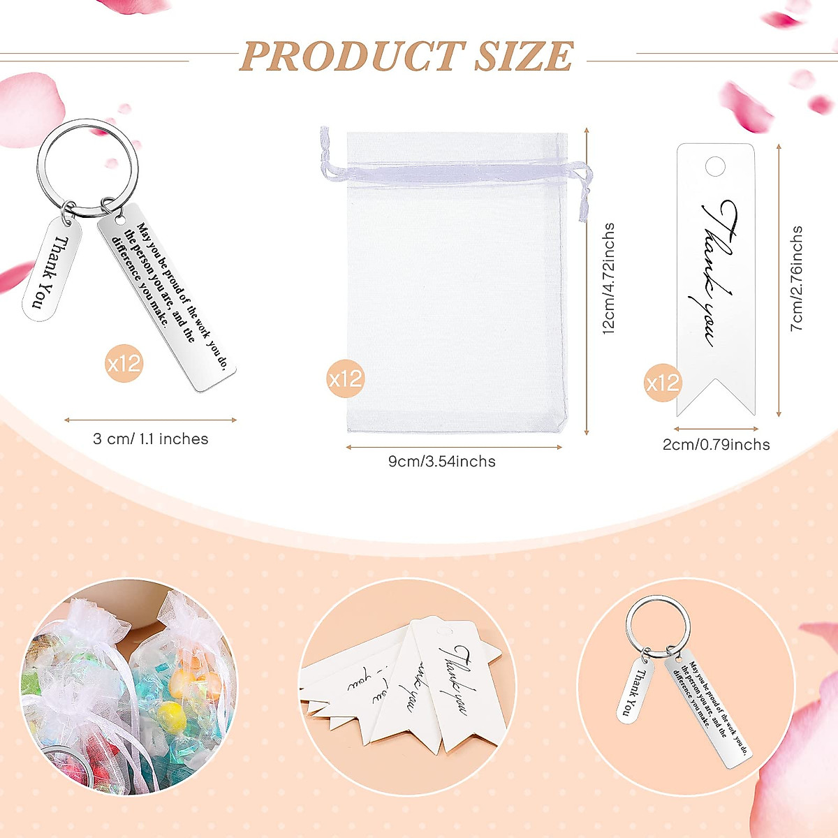 Yinkin 36 Pcs Employee Appreciation Gift Thank You Keychains Thank You Cards and Organza Bags for Coworker Teacher(Silver)