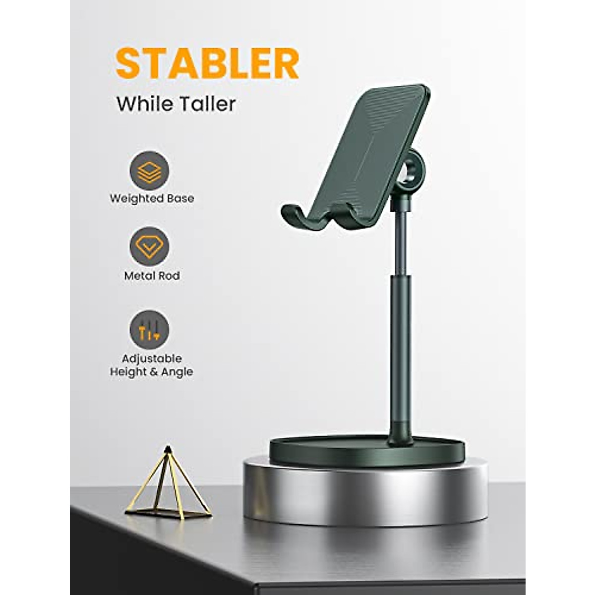 LISEN Cell Phone Stand,Angle Height Adjustable Stable Cell Phone Stand for Desk,Sturdy Aluminum Metal Phone Holder (Green)