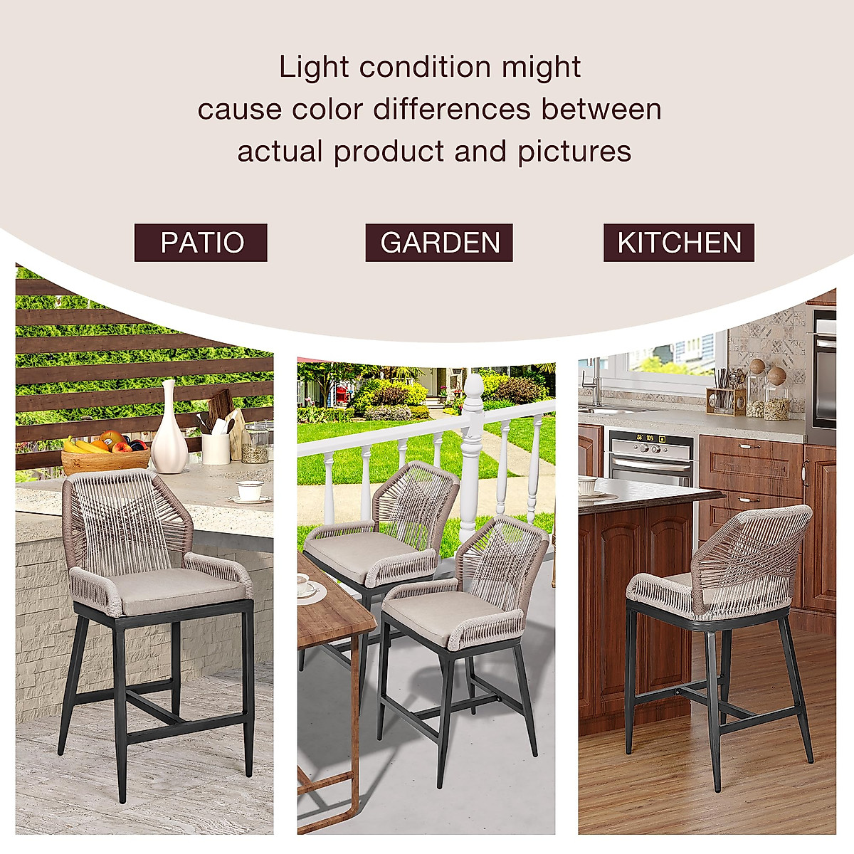 GarveeLife Outdoor Bar Stools - Set of 2 Counter Height Chairs with Back, All-Weather Design, Chic Ergonomics, Robust Aluminum Frame, Cushions Included, Easy Assembly for Patio and Garden, Dark Grey