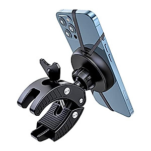 EWA Bike Phone Holder, Motorcycle Phone Mount Magnetic Bicycle Handlebar Cell Phone Clamp Compatible with MagSafe and iPhone 14 13 Pro Max Mini for Indoor Cycling,Treadmill,Spin Bike,Elliptical