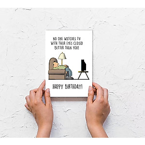 XXDJLP Funny Birthday Card for Men Women, Happy Bday Gift for Uncle, Hilarious Birthday Card for Dad, Husband, Grandpa, Humor Fathers Day Card, Watches TV with Eyes Closed Card