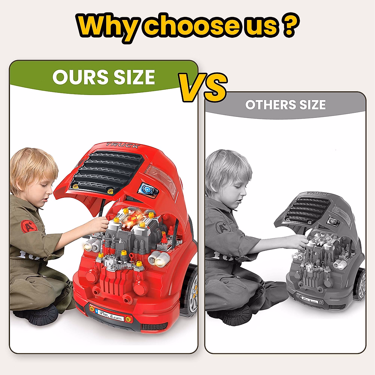 iPlay, iLearn Large Truck Engine Toy, Kids Mechanic Repair Set for 3-5 Yr Toddlers, Big Builder Kit, Take Apart Motor Vehicle Pretent Play Car Service Station, Gifts 4 6 7 8 Year Old Boy Child