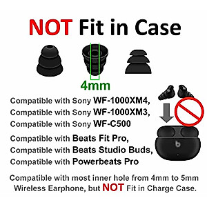 A-Focus 9 Pairs Noise Isolation Triple Three Flange Ear Tips Buds Plugs Gels Bud with 4mm Inner Hole for Inside Diameter 4mm-4.8mm Earbuds in-Ear Earphones, S/M/L Black White