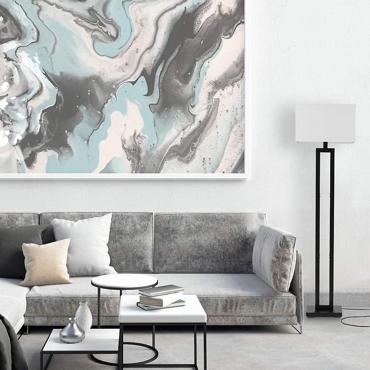 Globe Electric 67046 D'Alessio 58" Floor Lamp, Matte Black, White Linen Shade, On/Off Socket Rotary Switch