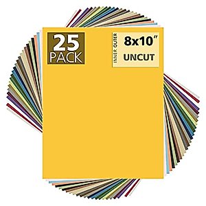Mat Board Center, Pack of 25, 8x10 Uncut Mat Boards - White Core - Variety Pack - Assorted Colors - Full Sheet - for DIY, Frames, Pictures, Photos, Crafts