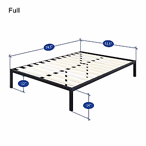 Olee Sleep 14 inch Modern Metal Platform Bed Frame / Mattress Foundation / Wood Slat Support / No Box Spring Needed, Full, Black