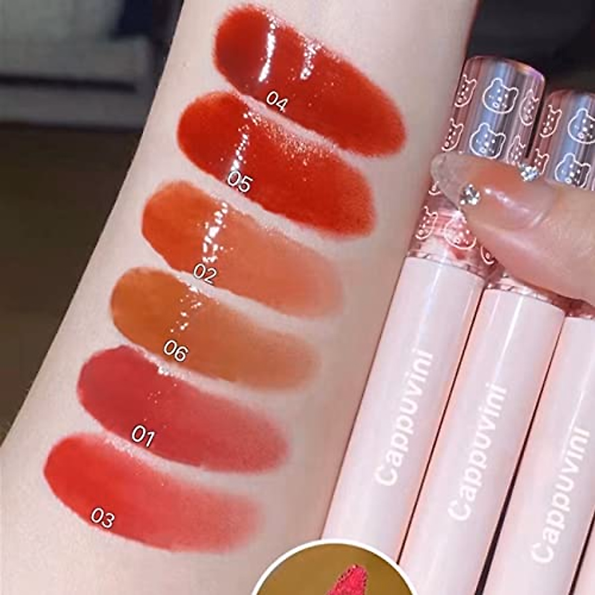 KWOLYKIM Glass Water Lifter Gloss, Hydrating Lip Gloss, Plumping Water Gloss Lip Gloss Moisturizing Sweet Lip Glaze Orange Brown Milk Tea Color