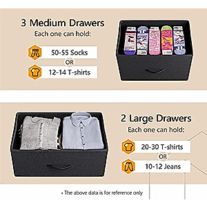 Cubiker Dresser Storage Organizer, 5 Drawer Dresser Tower Unit for Bedroom Hallway Entryway Closets, Small Dresser Clothes Storage with Wide Sturdy Steel Frame Wood Top, Black Grey