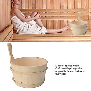 BestAlice Sauna Bucket and Ladle Set, 1 Gallon (4L) Handmade Wooden Sauna Bucket with Plastic Liner and Handle, Hot Tub Barrel Sauna Accessories for SPA Swimming Pool Massage Bathtub