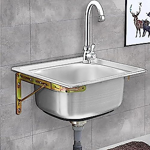 Commercial Sink Hand Washing Basin, Single Bowl Kitchen Sinks, Utility Laundry Portable Handwashing Station, for Outdoor Indoor, Garage, Laundry/Utility Room, Restaurant，38 * 33cm