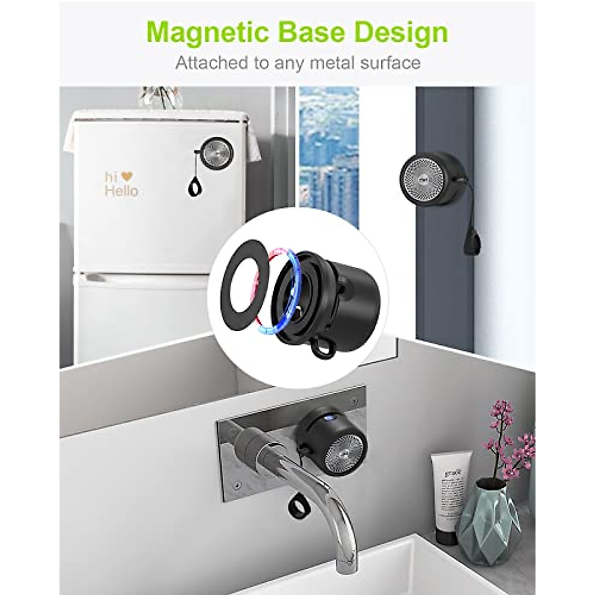 EWA Magnetic Silicone Case A106 Pro Portable Bluetooth Speaker for Shower, Room, Bike, Car (Black)