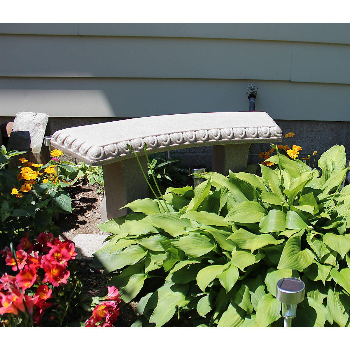 EMSCO Group Garden Bench – Natural Granite Appearance – Made of Resin – Lightweight – 12” Height