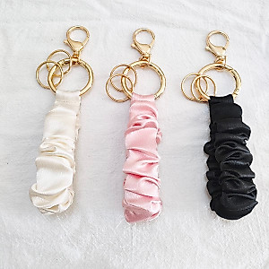 Junyuerly Wrist Strap Key Chain Elastic Scrunchie Bracelet Multifunctional Key Ring for Women (Style A -white)